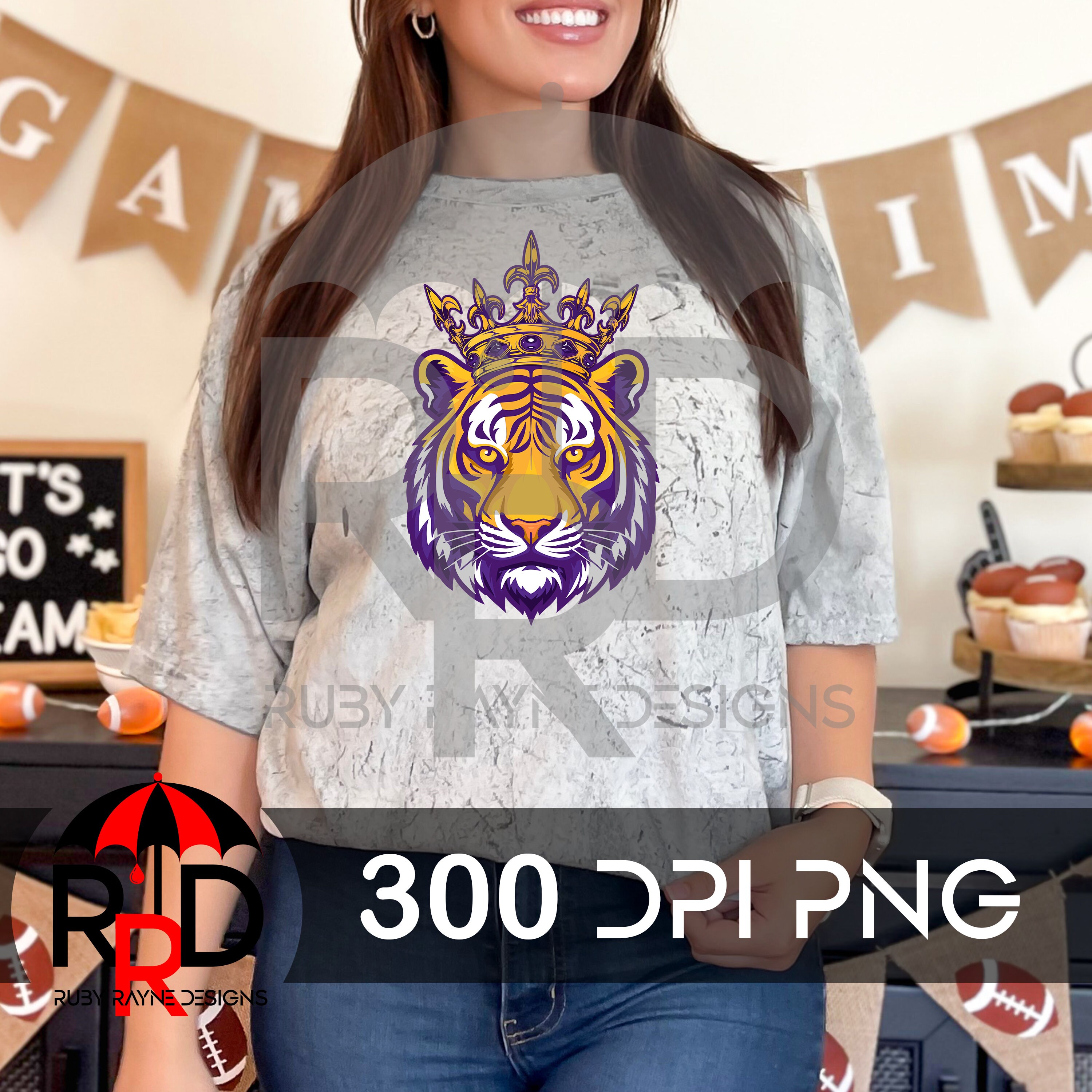 Tiger With a Crown Purple and Gold Colors PNG for Sublimation or DTF ...