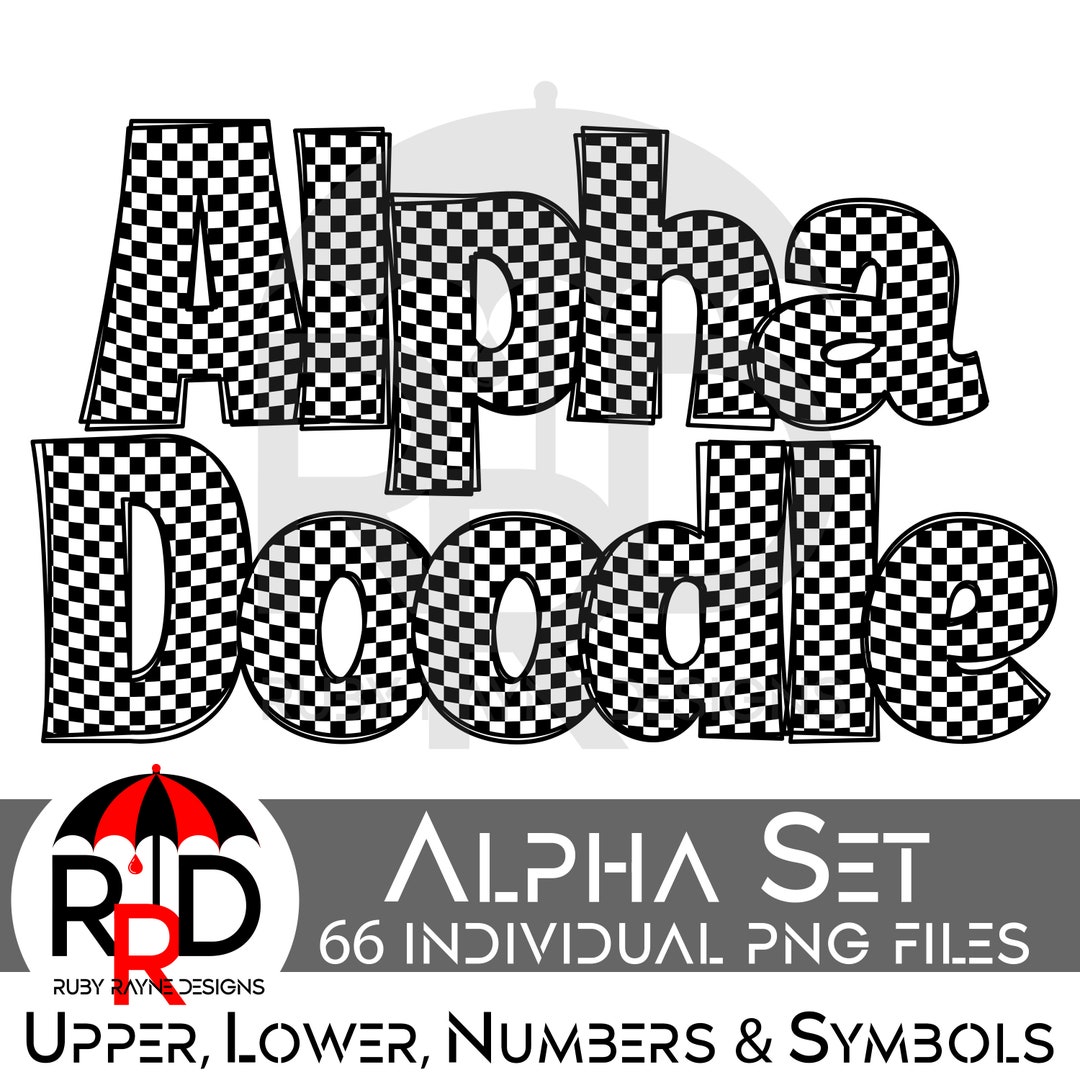Checkerboard Black and White Alpha Doodle Set, 66 300dpi Pngs, Alpha ...