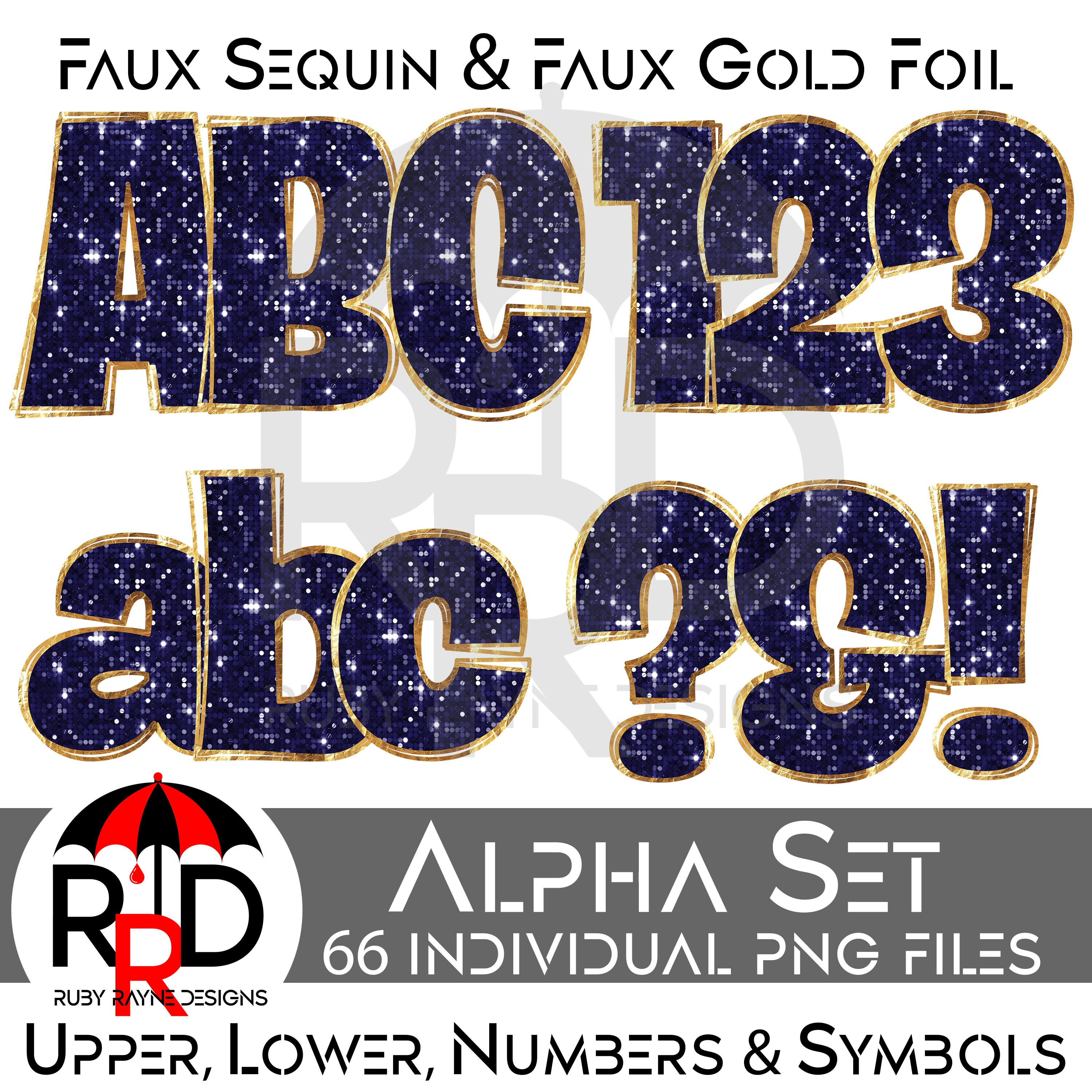 Luxury Faux Navy Sequin and Gold Foil Alpha Doodle Set 300dpi Pngs ...
