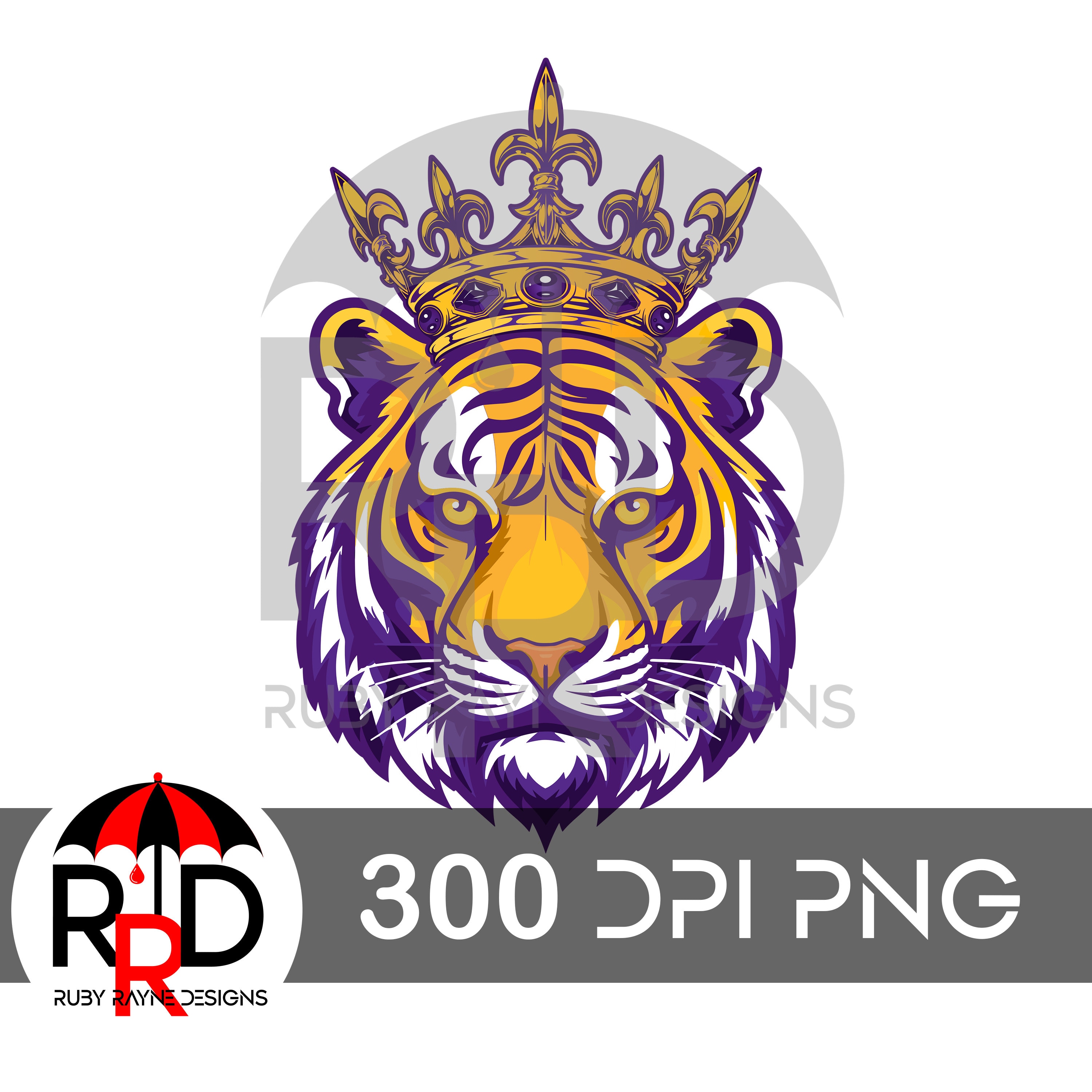 Tiger With a Crown Purple and Gold Colors PNG for Sublimation or DTF ...