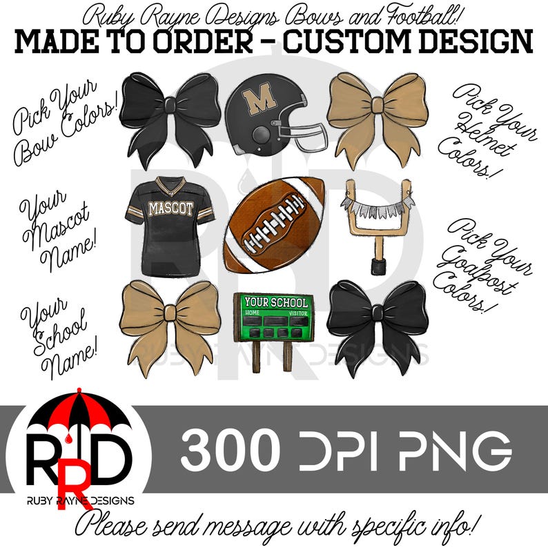 Custom Bows and Football Grid Design Made to Order PNG for Sublimation ...