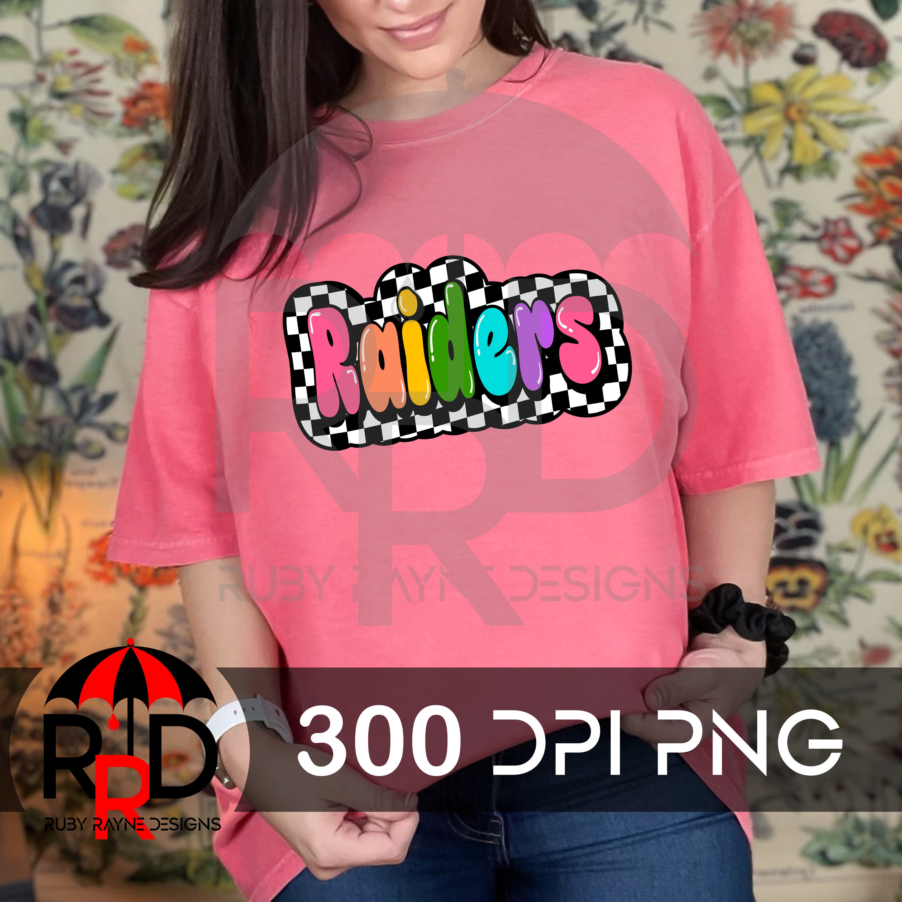 Checkered Flag Bubble Words Raiders PNG for Sublimation and DTF Prints ...