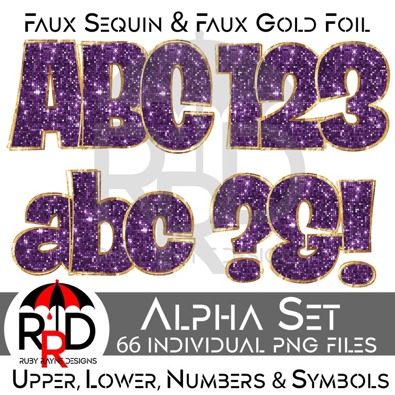 Luxury Faux Purple Sequin and Gold Foil Alpha Doodle Set 300dpi Pngs ...
