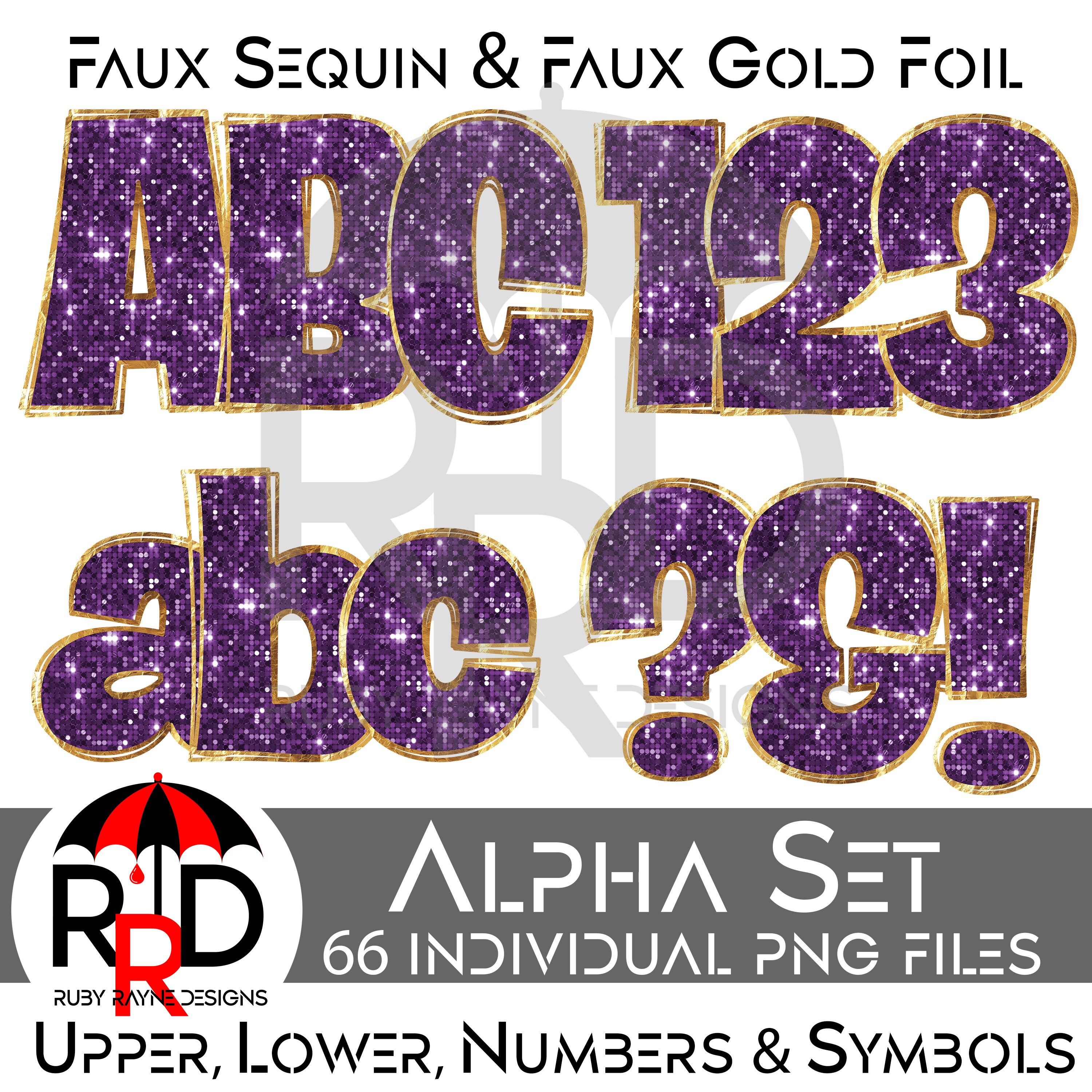 Luxury Faux Purple Sequin and Gold Foil Alpha Doodle Set 300dpi Pngs ...
