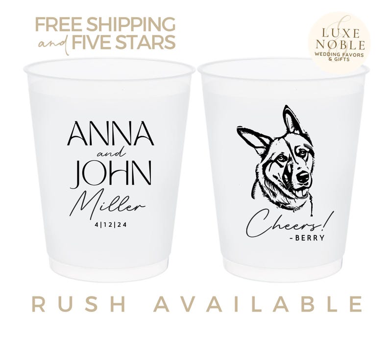 Custom Frosted Wedding Cups, Personalized Dog Portrait With Couples ...