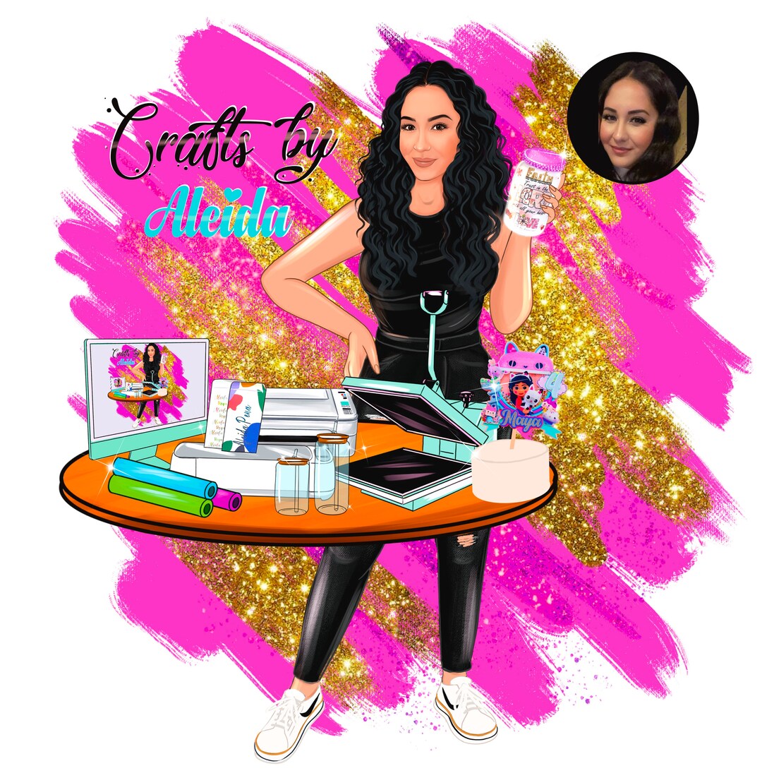 Cricut Crafter Logo, Business Cartoon Logo, Cartoon Portrait, Custom ...