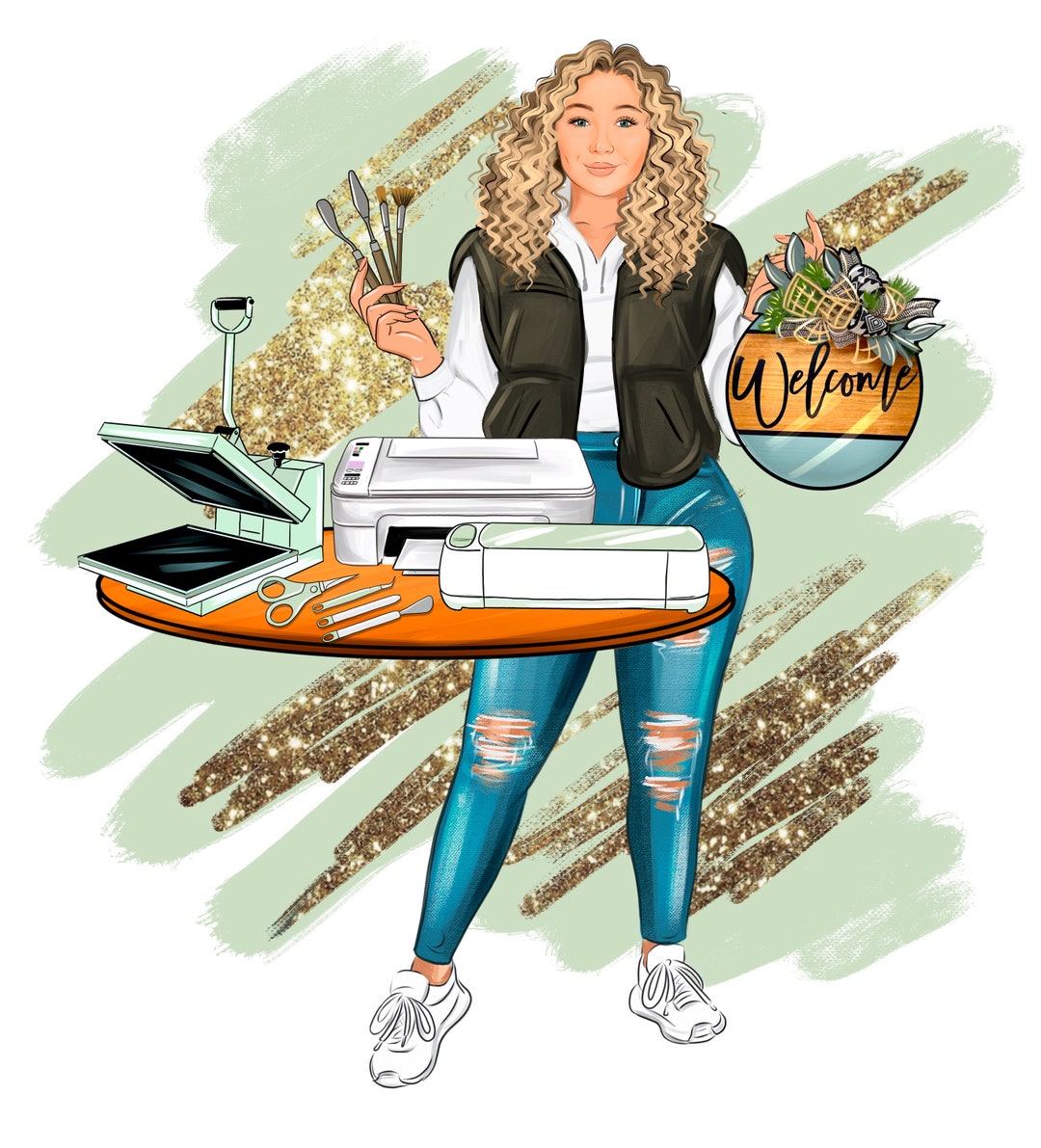 Cricut Crafter Logo, Business Cartoon Logo, Cartoon Portrait, Custom ...