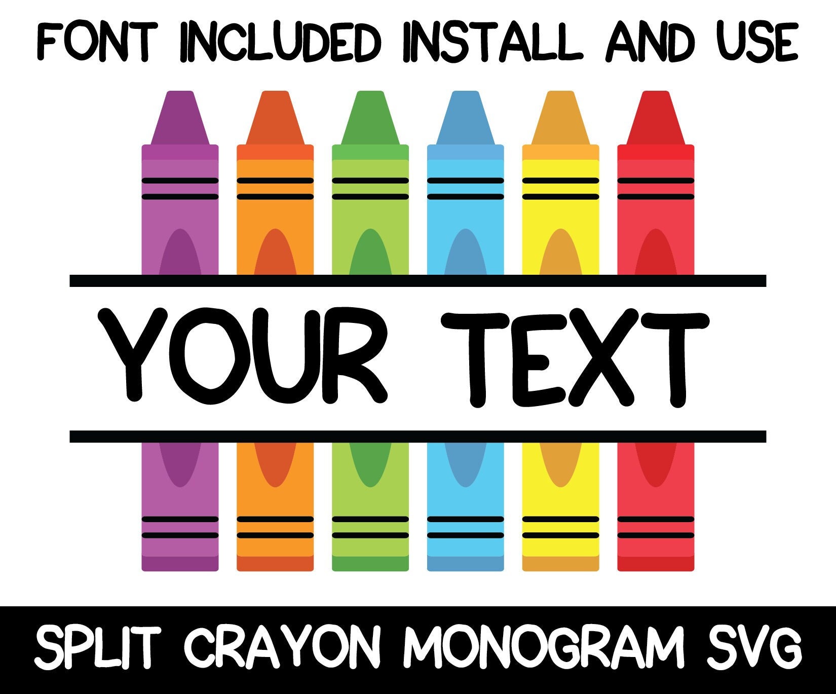 Crayon Split Monogram Back to School SVG, Teacher Monogram Svg, Crayon ...