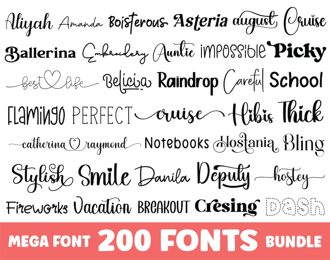 The Ultimate 200 Procreate Fonts, Cursive Font Bundle, Script Fonts, Canva Font, , Commercial ...