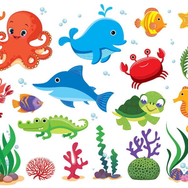 Sea Animals Clipart - Etsy