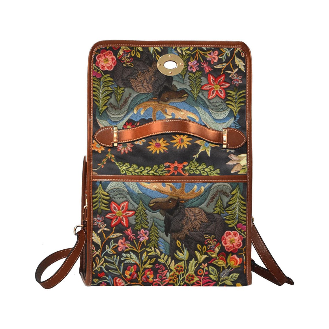 Moose Faux Embroidered Floral Waterproof Handbag, Boho Cottagecore ...