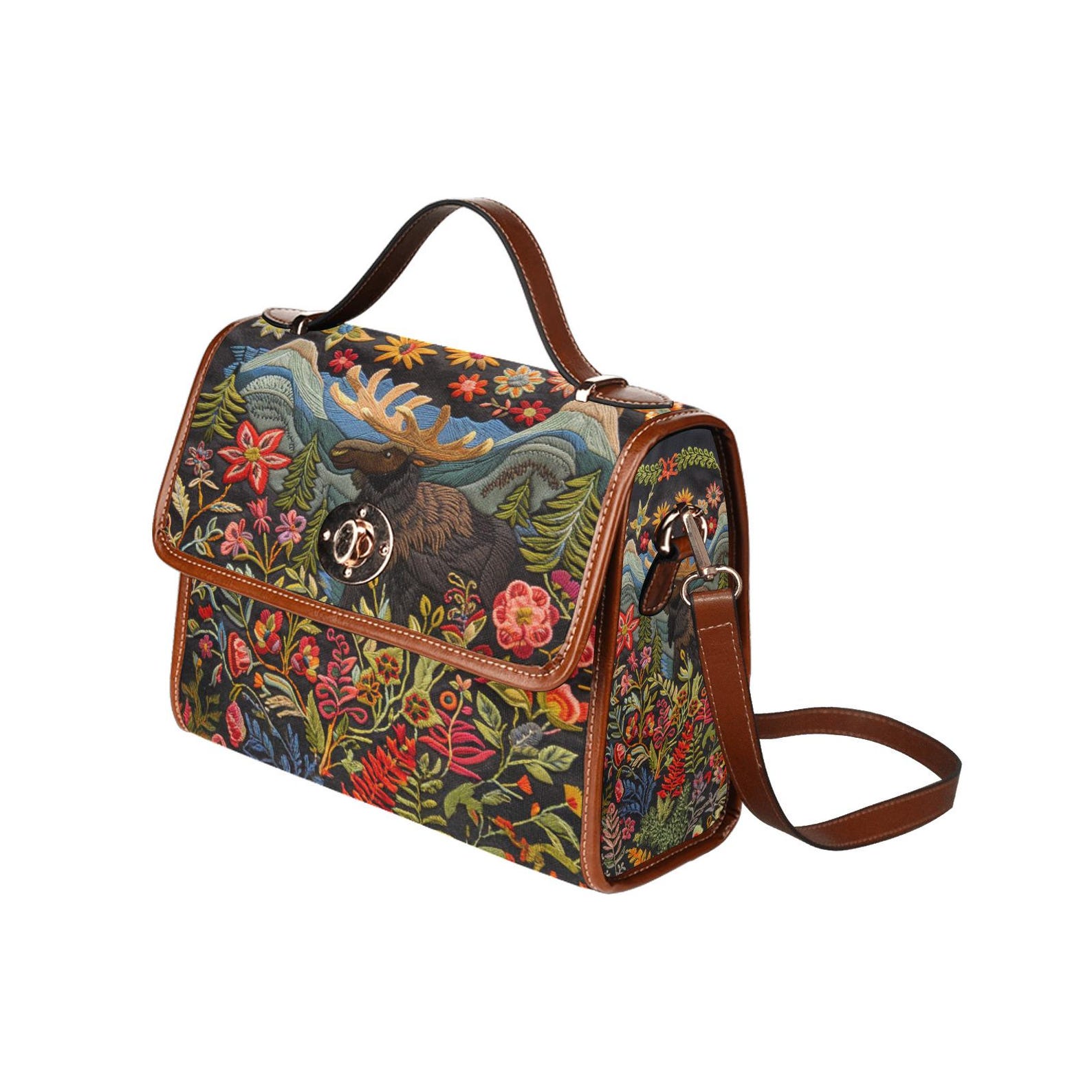 Moose Faux Embroidered Floral Waterproof Handbag, Boho Cottagecore ...