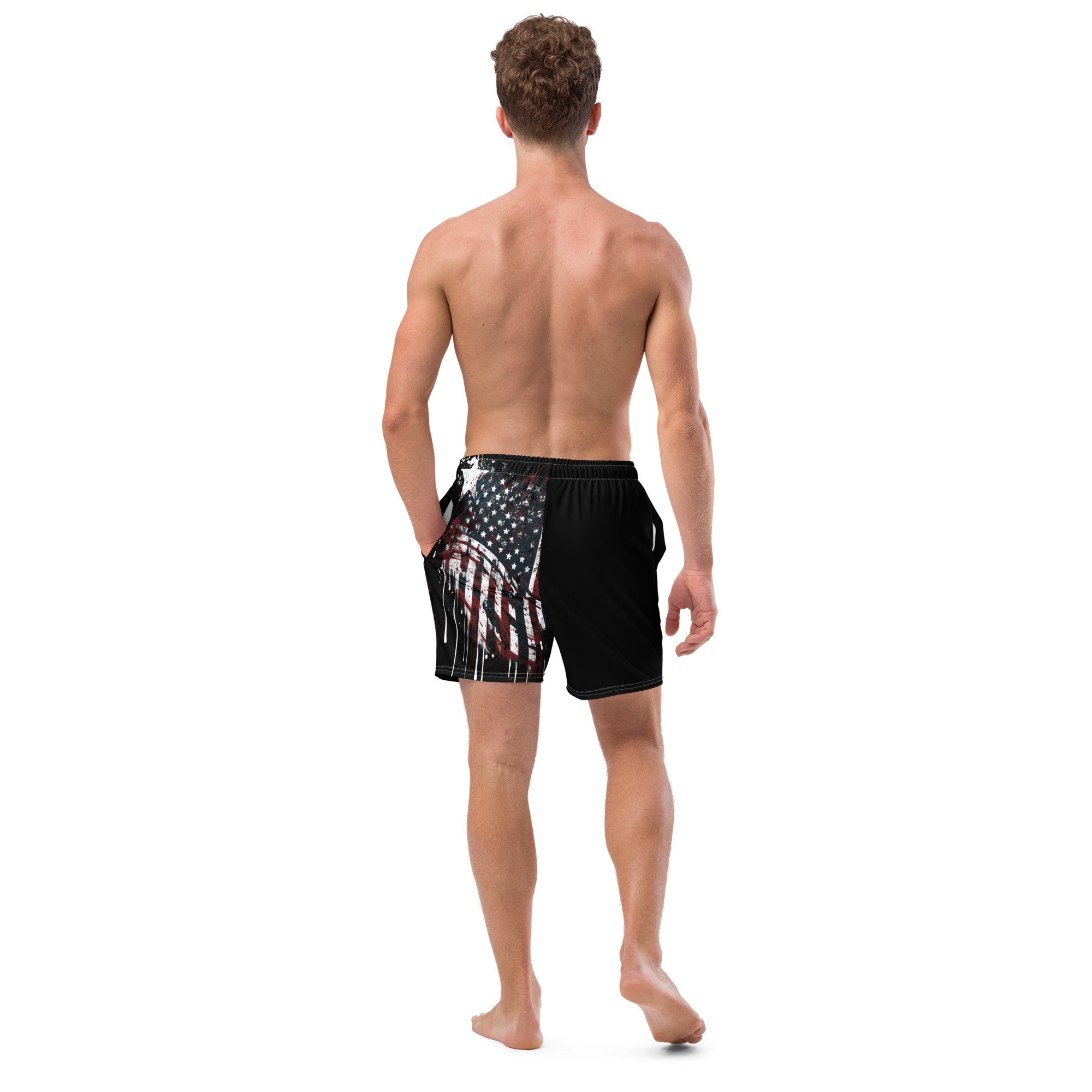 American Skull Men's Swim Trunks, Patriotic Gothic Independence Day ...