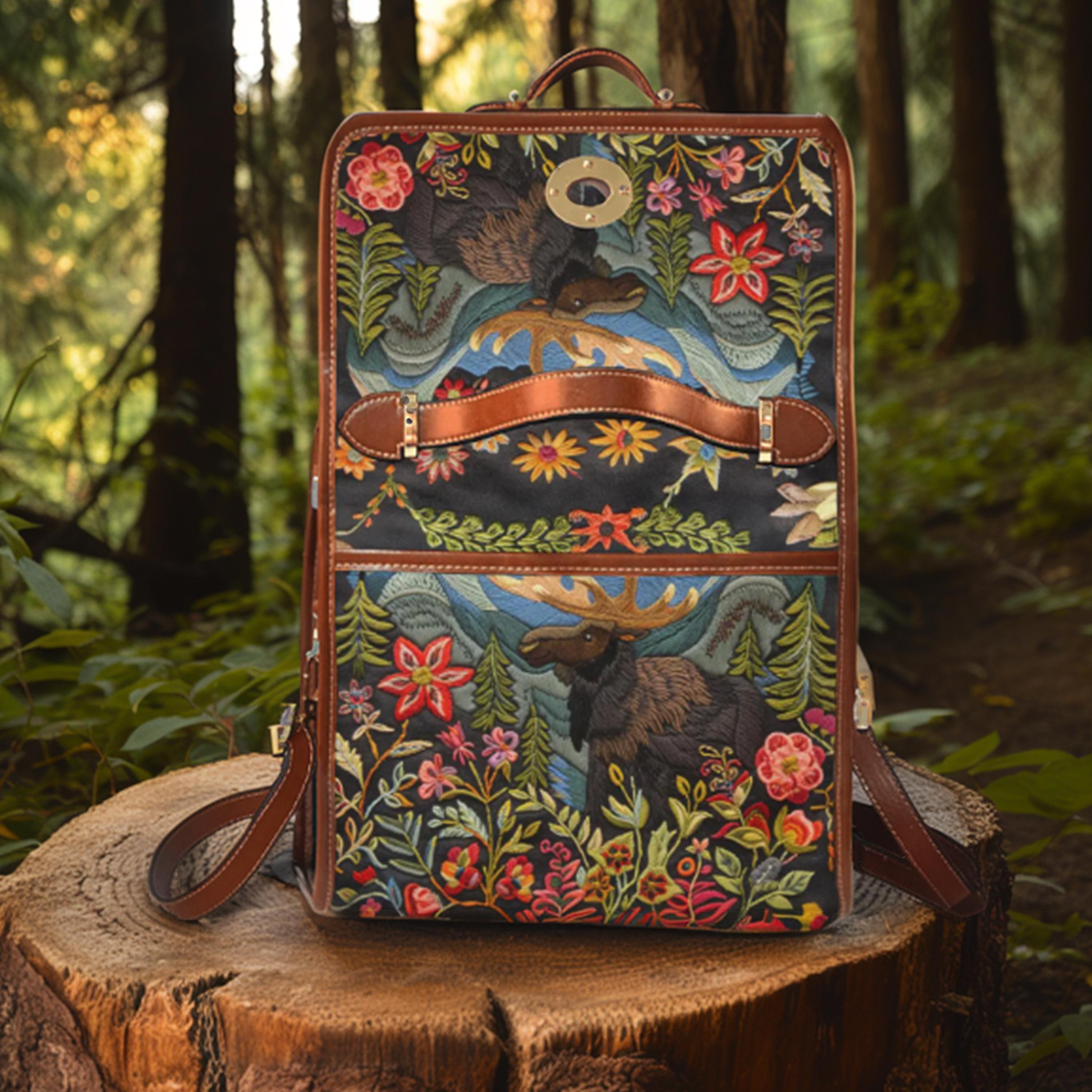 Moose Faux Embroidered Floral Waterproof Handbag, Boho Cottagecore ...