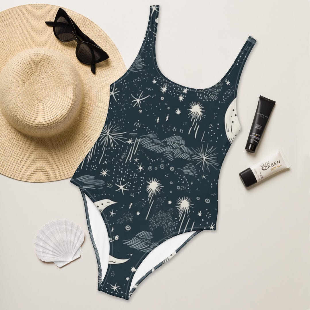 Womens Moon and Stars One-piece Swimsuit, Astrological Bathing Suit ...