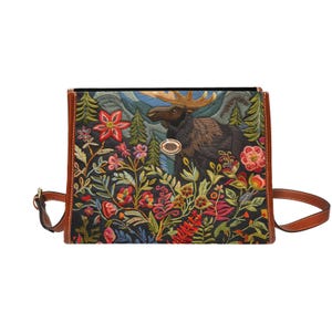 Moose Faux Embroidered Floral Waterproof Handbag, Boho Cottagecore ...