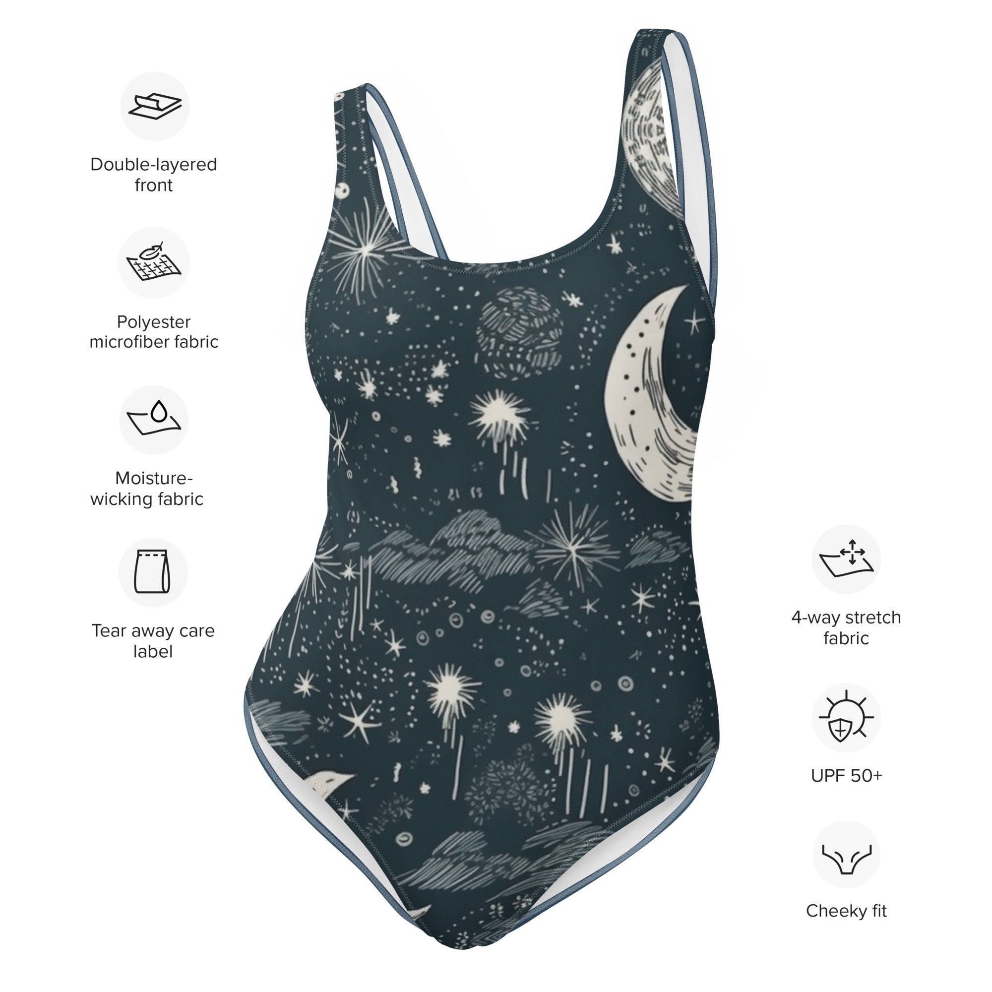Women's Moon and Stars One-piece Swimsuit, Astrological Bathing Suit ...