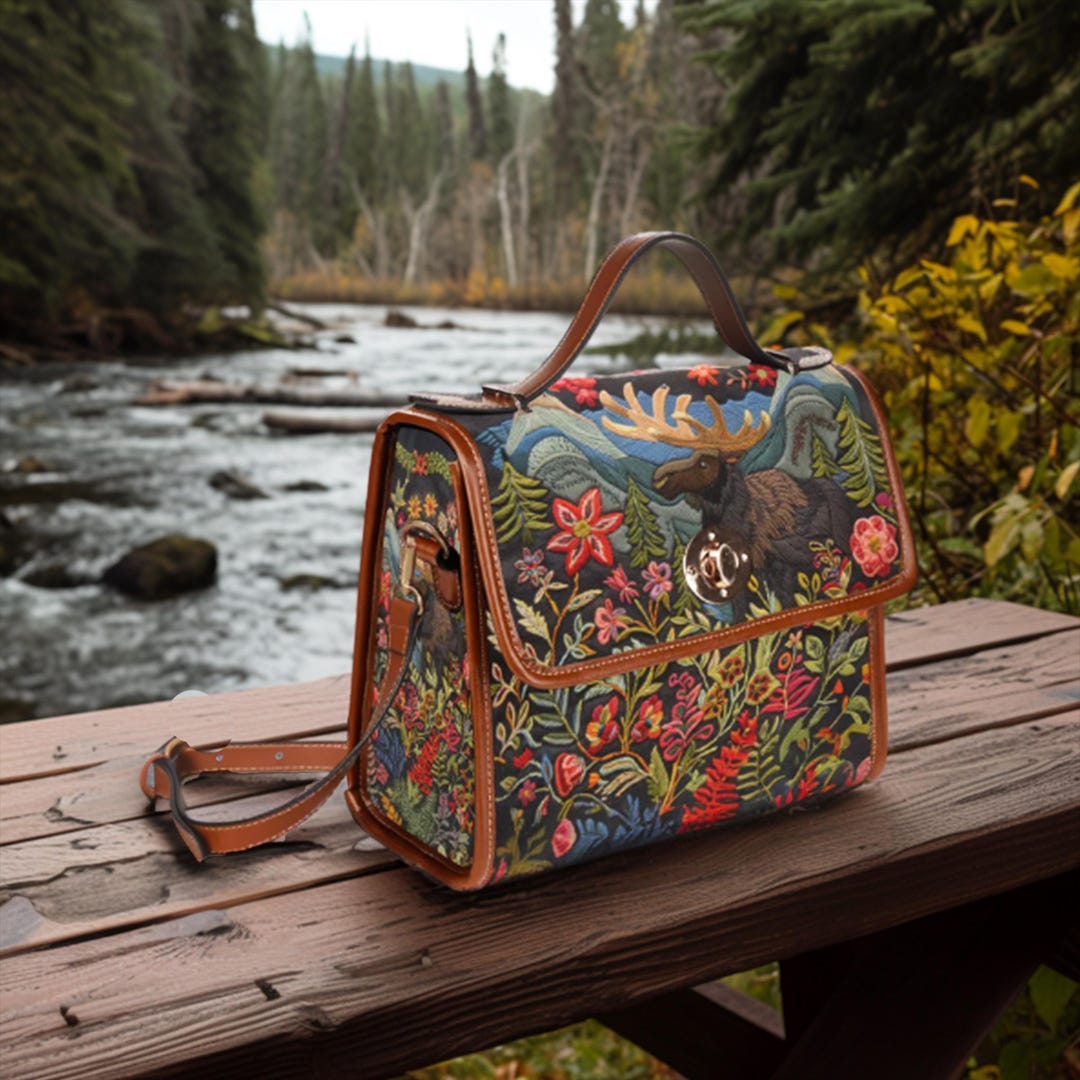 Moose Faux Embroidered Floral Waterproof Handbag, Boho Cottagecore ...