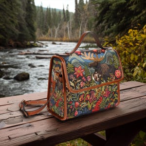 Moose Faux Embroidered Floral Waterproof Handbag, Boho Cottagecore ...