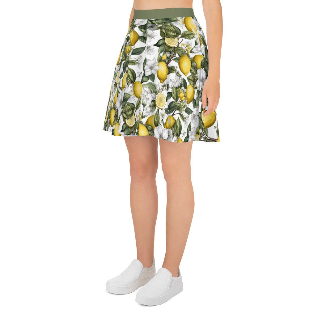 Lemon Flower Summer Skirt, Boho Print Cotton Skirt, Citrus Skirt ...