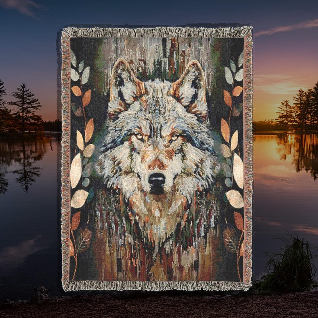 Wolf Woven Blanket, Cotton Wolf Design, Home Decor, Throw Blanket ...