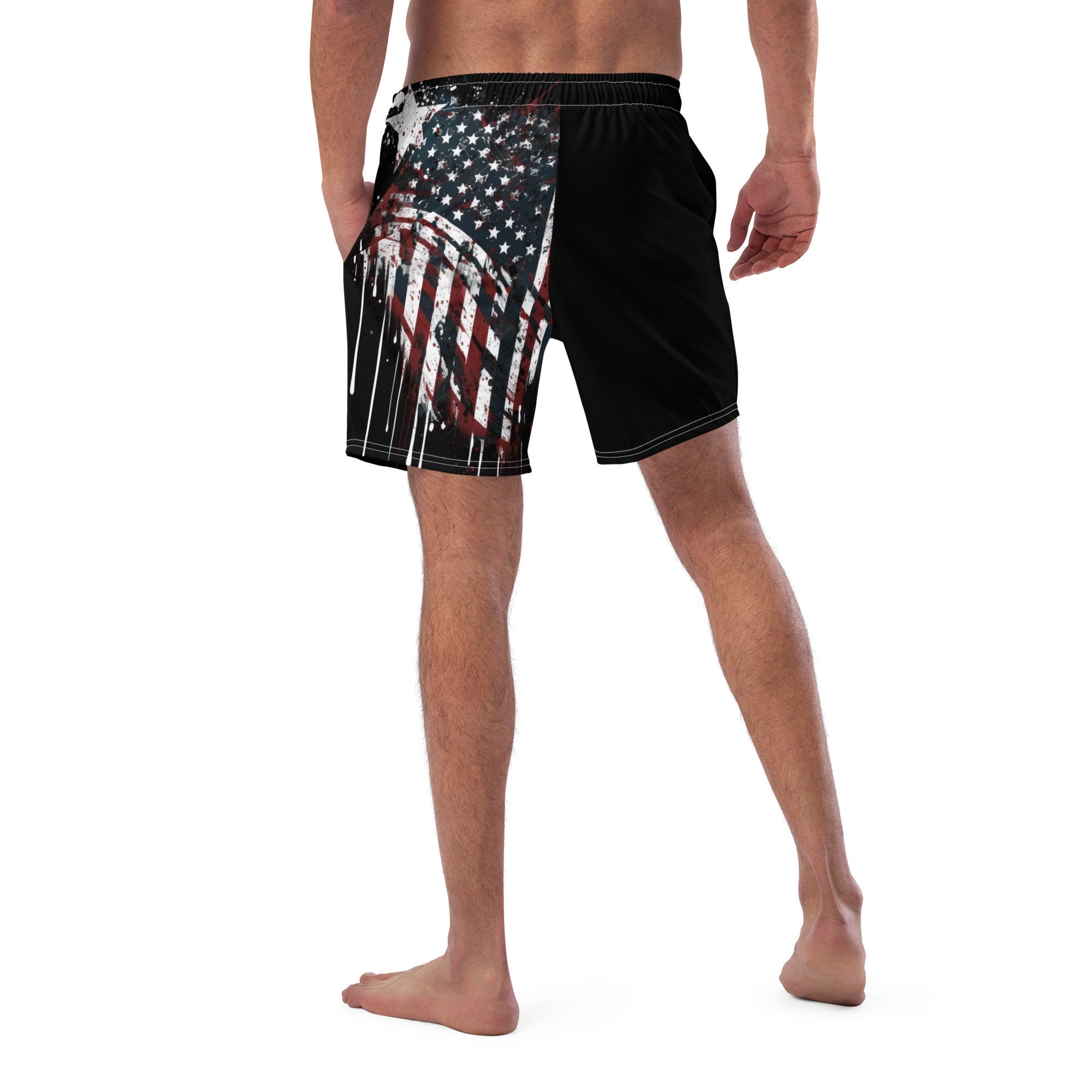 American Skull Men's Swim Trunks, Patriotic Gothic Independence Day ...