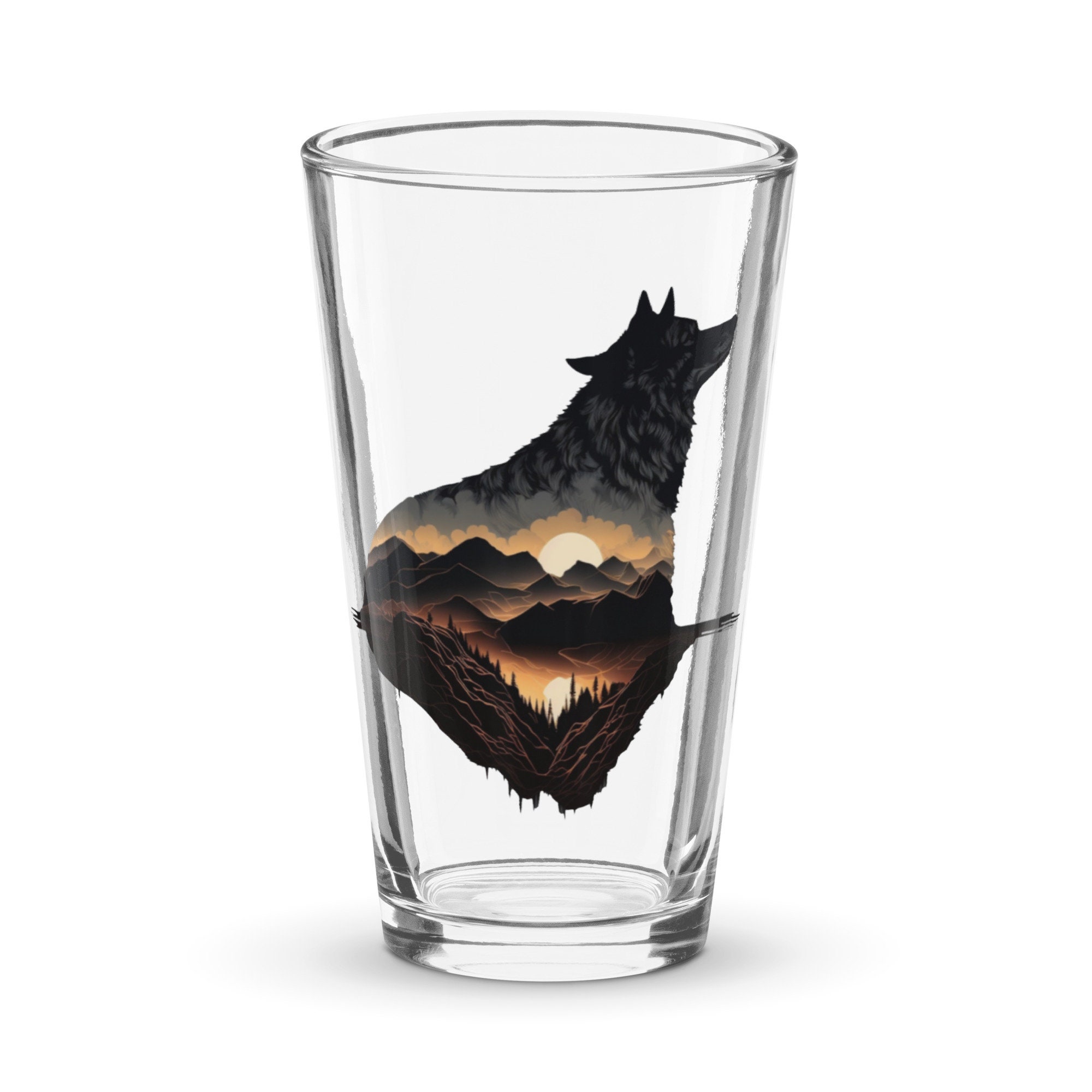 Wolf Beer Glass, Nature Forest Pint Glass, Beer Lover Gifts for Men and ...
