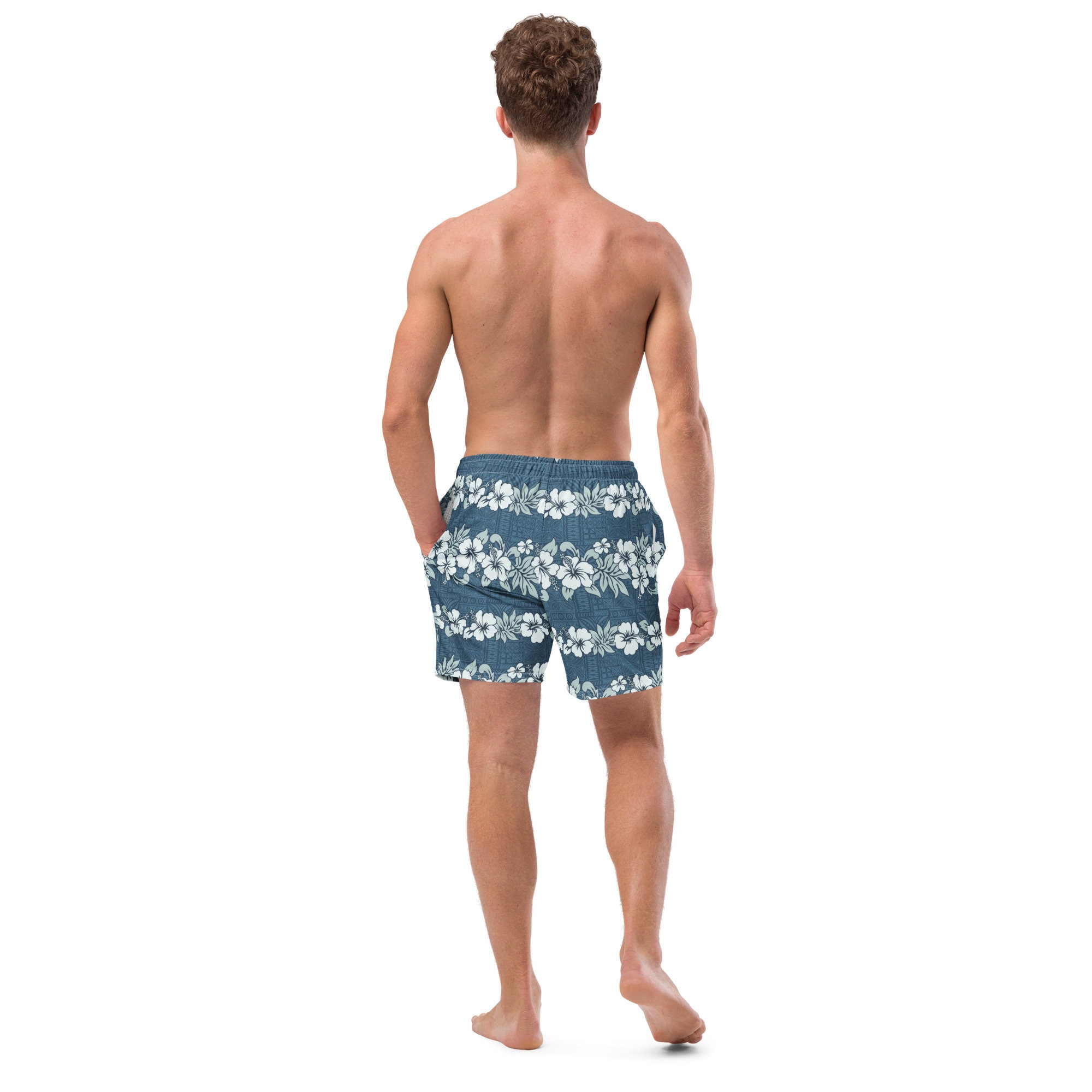 Men's Blue Hawaiian Swim Trunks - Etsy