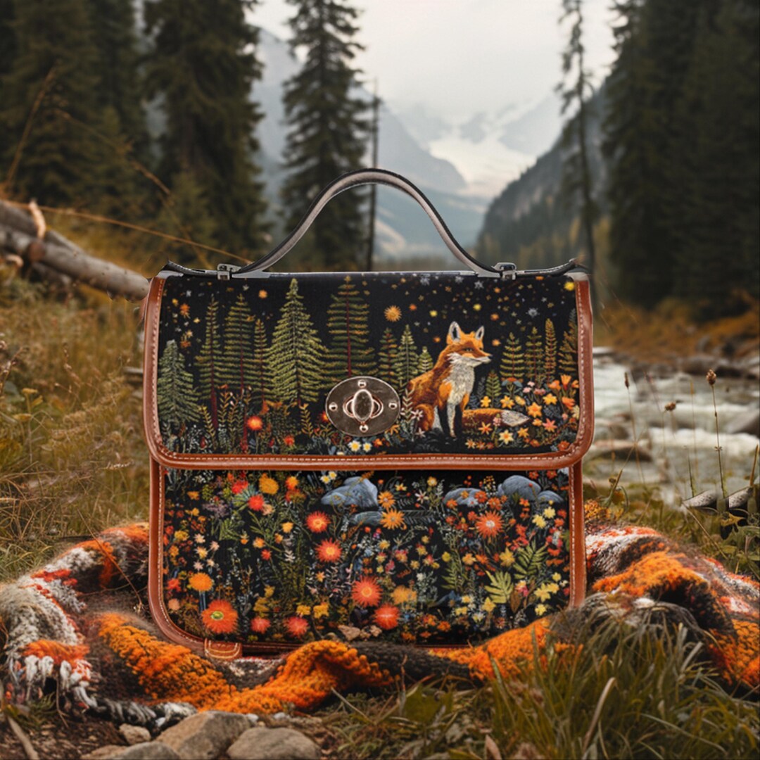 Faux Embroidered Floral Fox Handbag, Boho Naturecore Waterproof Handbag ...