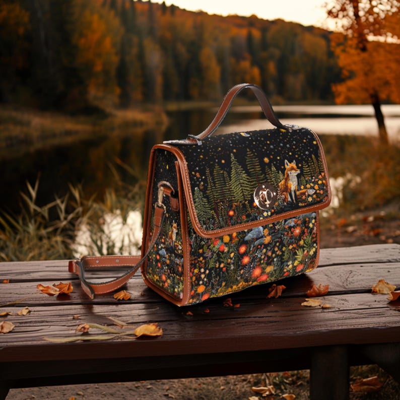 Faux Embroidered Floral Fox Handbag, Boho Naturecore Waterproof Handbag ...