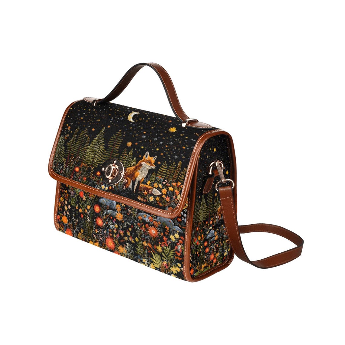 Faux Embroidered Floral Fox Handbag, Boho Naturecore Waterproof Handbag ...