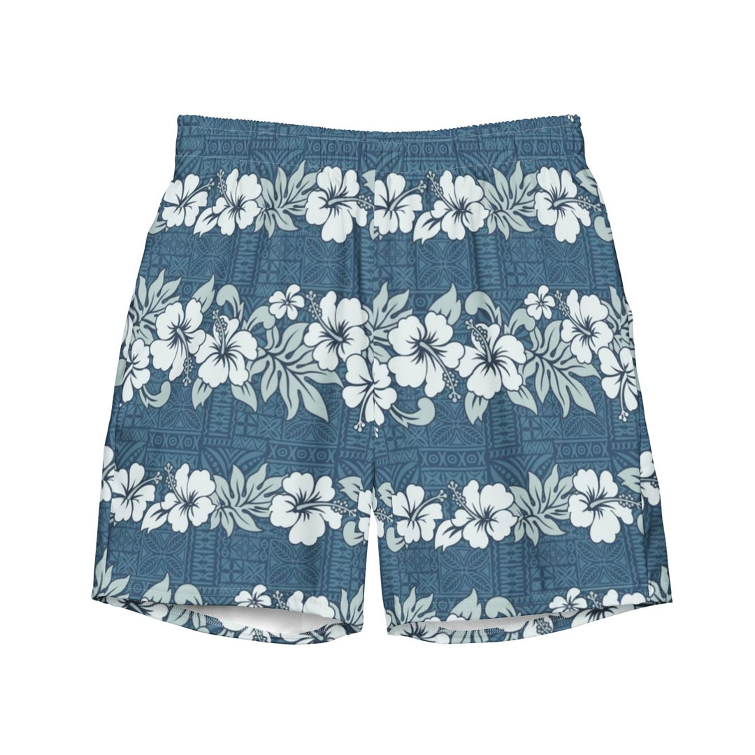 Men's Blue Hawaiian Swim Trunks - Etsy