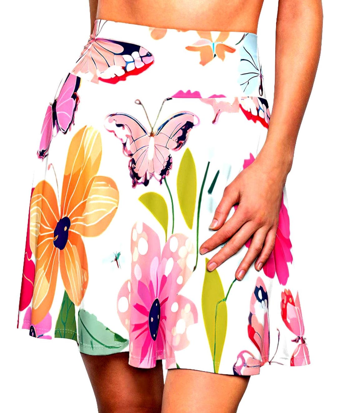 Floral Butterfly Skater Skirt, Women's Summer Fashion, Garden Print ...
