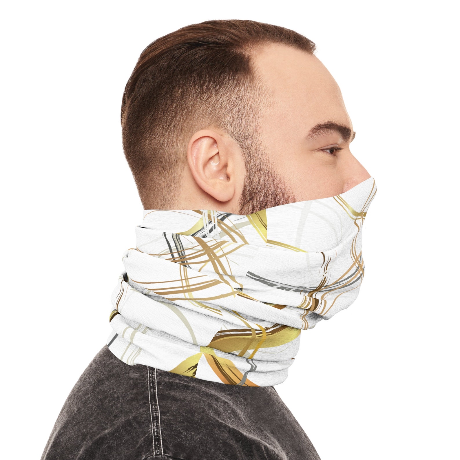 Tube Scarf, Gator With Original Digital Geometric Art, Gold Rings - Etsy