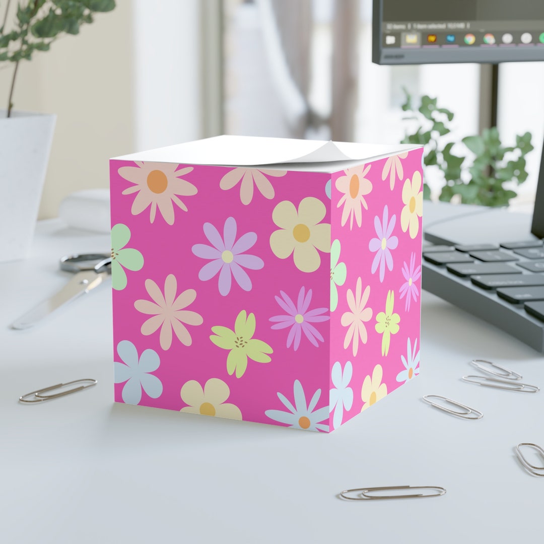 Note Cube With Fun, Mod, Retro Flowers Print, Original Design, Bright ...