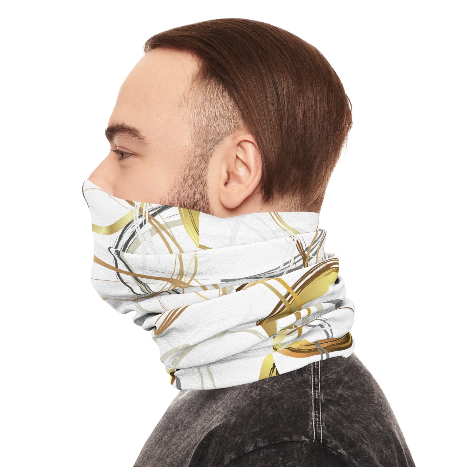 Tube Scarf, Gator With Original Digital Geometric Art, Gold Rings - Etsy