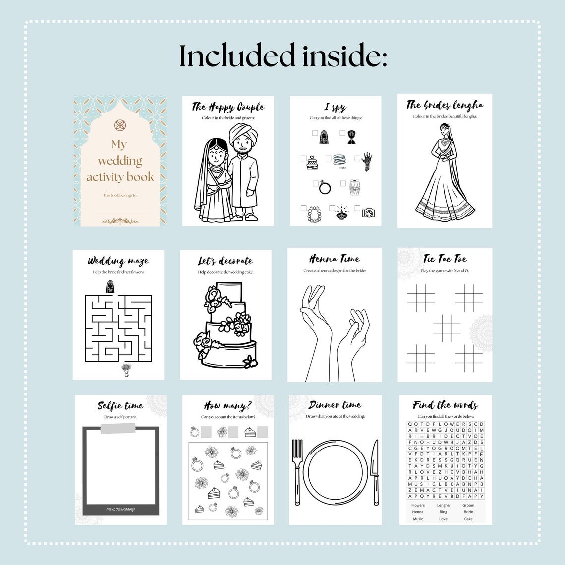 Sikh Wedding | Children's Wedding Activity Book - Pastel Blue & Gold ...