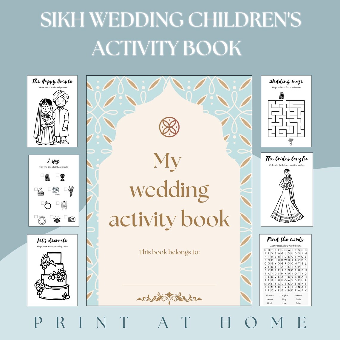 Sikh Wedding | Children's Wedding Activity Book - Pastel Blue & Gold ...