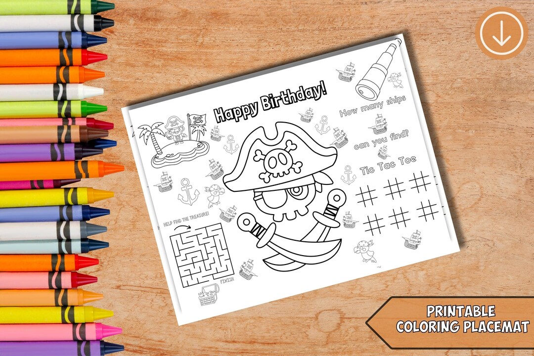 Pirate Themed Birthday Coloring Placemat, Coloring Pages, Pirate ...
