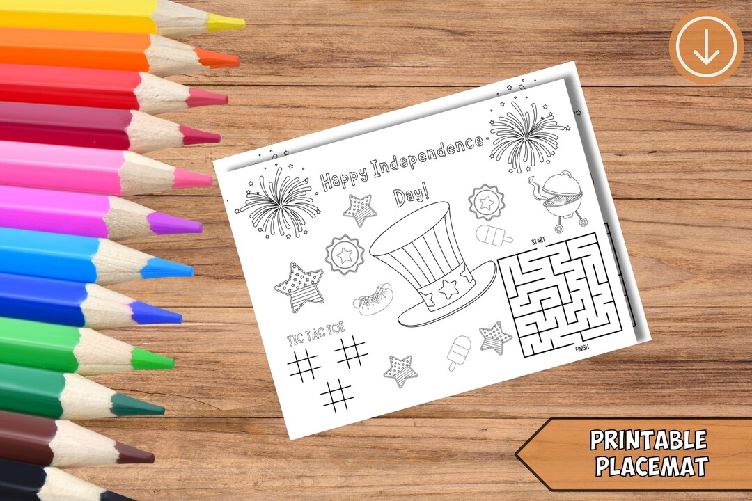 Independence Day Placemat, Printable Coloring Placemat, Kid’s ...