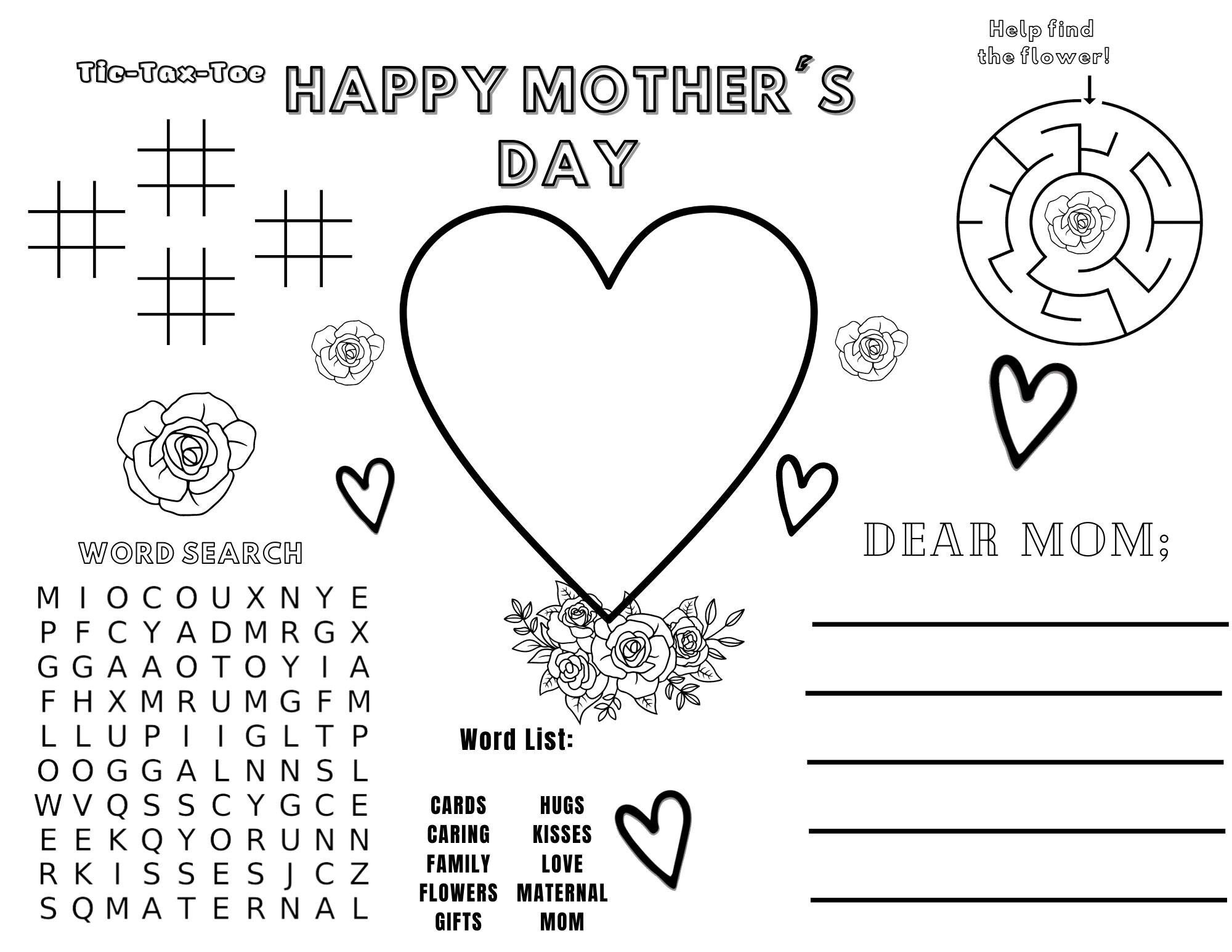 Printable Mothers Day Placemats, Printable Coloring Placemat, Kids ...