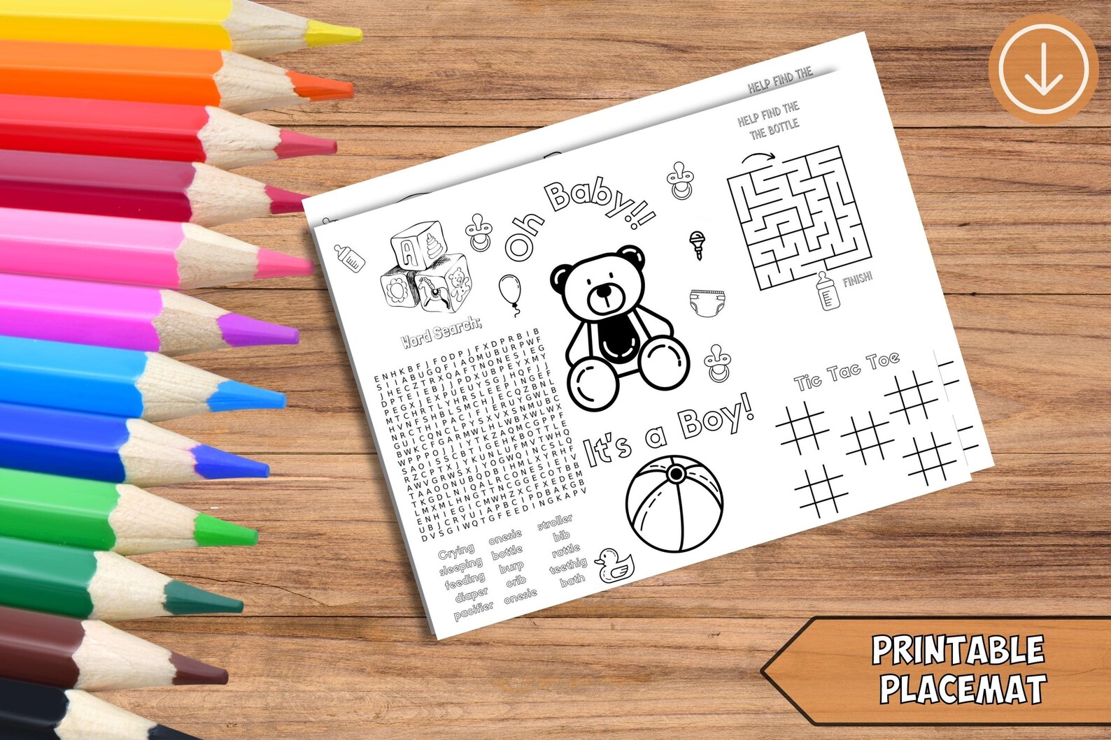 Baby Shower Placemat- It's A Boy Baby Shower Coloring Page -baby Shower ...