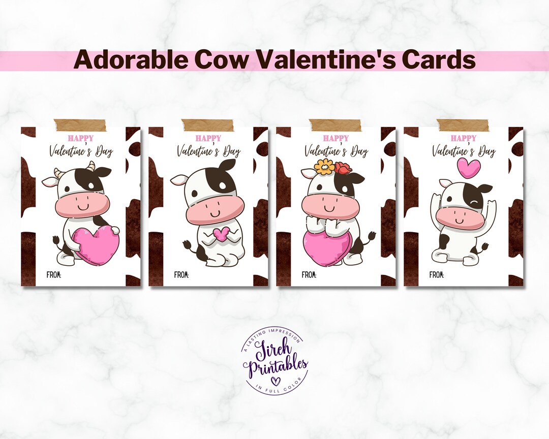 Cute Cow Valentine's Day Cards for Kids Cow - Etsy Canada