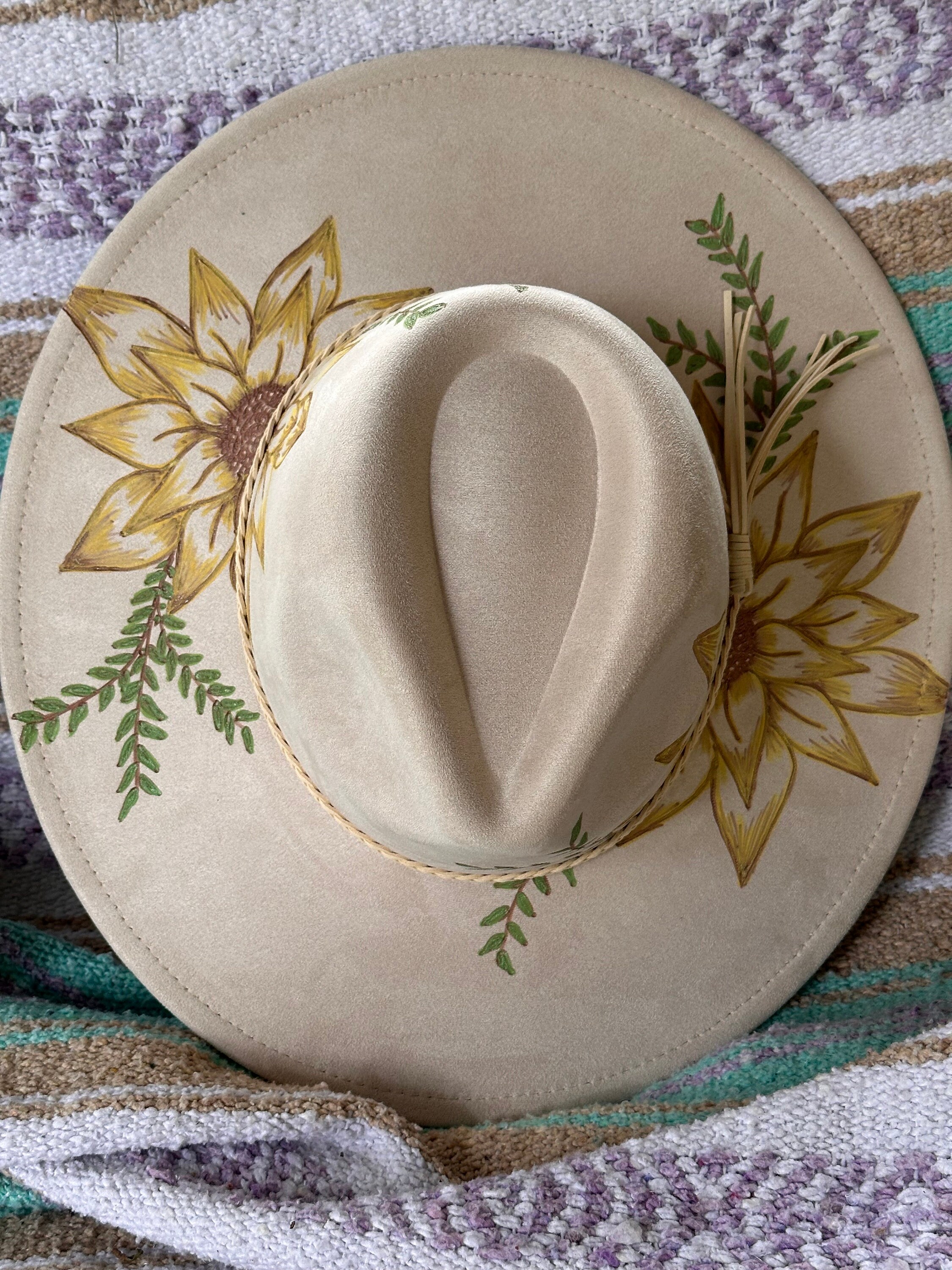 Sunflowers, Wildflowers, Custom Boho Hat, Boho Hat, Western Hat, Custom ...