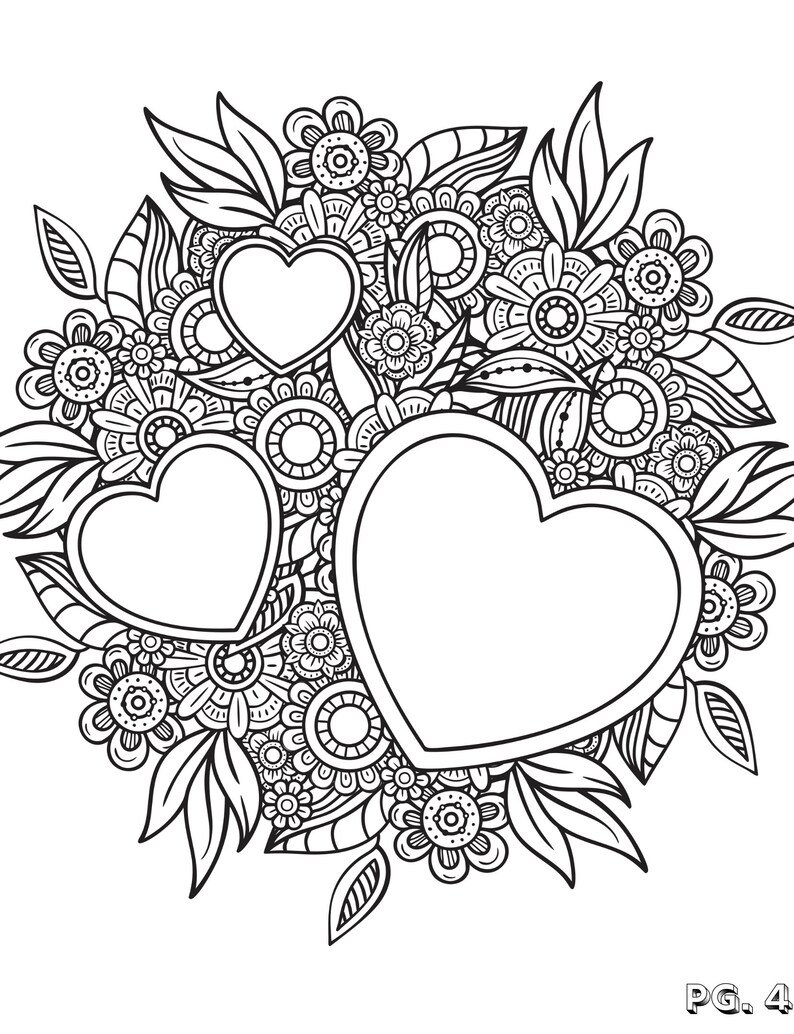 Valentine's Day Coloring Pages, Mandala, Hearts, Printable PDF ...