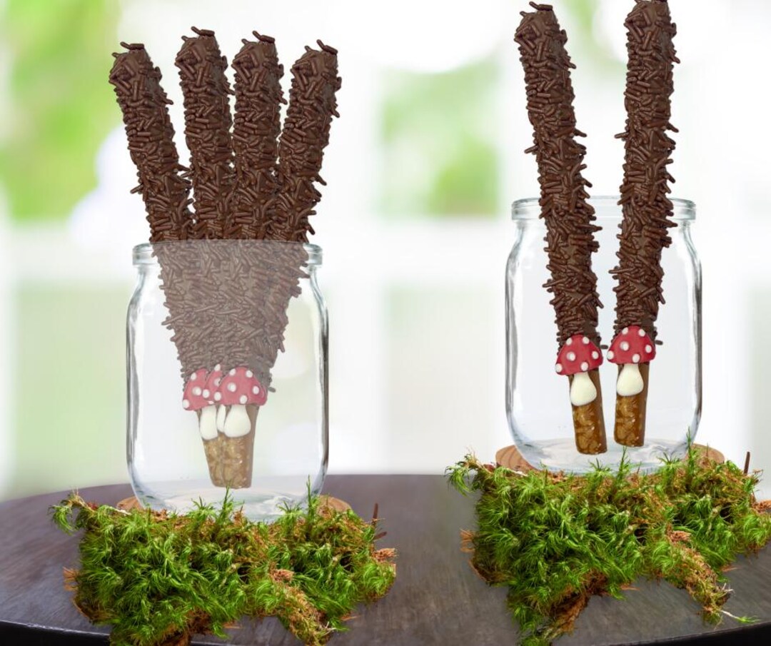 Woodland Mushroom Pretzel Rods – Chocolate-covered Party Favors for ...