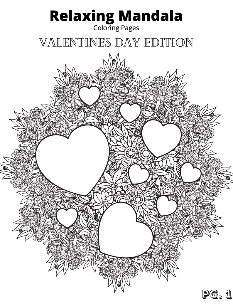 Valentine's Day Coloring Pages, Mandala, Hearts, Printable PDF ...