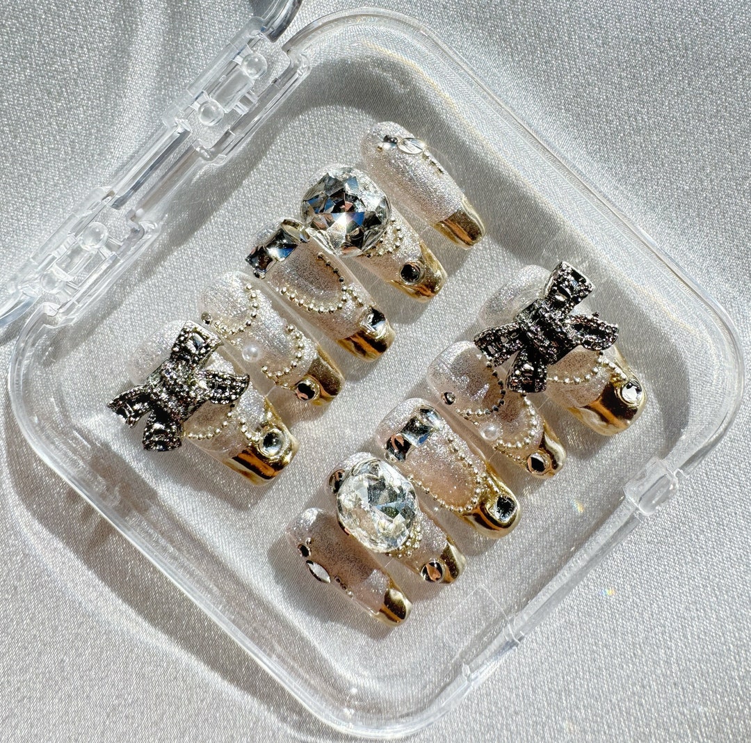 Regal Bow Press-on Nails | Handmade | Champagne | French Tips ...