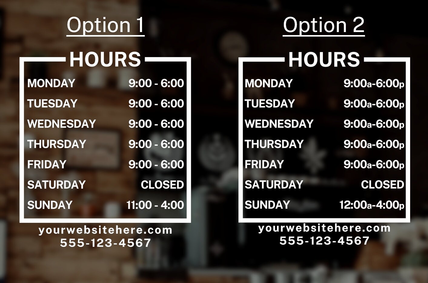 Custom Business Hours Vinyl Decal - Boxed Outline, Entrance Door or ...