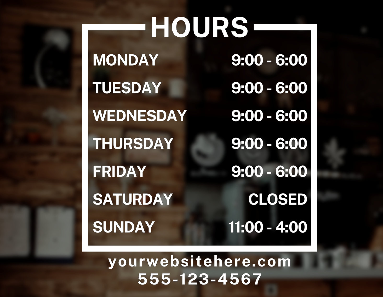 Custom Business Hours Vinyl Decal - Boxed Outline, Entrance Door or ...